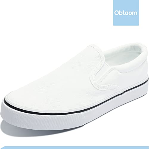 Obtaom Women's White Sneakers Black Slip on Shoes for Women Low Top Canvas Shoes Loafers（White US5）