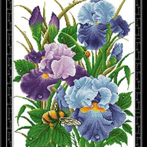 Joy Sunday Cross Stitch Kits Stamped Full Range of Embroidery Starter Kits for Beginners DIY 14 CT 2 Strands - Iris 2(Printed) 16.5×20.5 inch