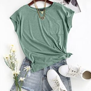 MEROKEETY Women's Casual Cap Sleeve T Shirts Basic Summer Tops Loose Solid Color Blouse Green