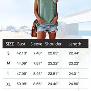 MEROKEETY Women's Casual Cap Sleeve T Shirts Basic Summer Tops Loose Solid Color Blouse Green