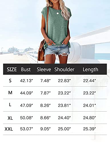 MEROKEETY Women's Casual Cap Sleeve T Shirts Basic Summer Tops Loose Solid Color Blouse Green