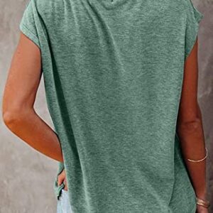 MEROKEETY Women's Casual Cap Sleeve T Shirts Basic Summer Tops Loose Solid Color Blouse Green