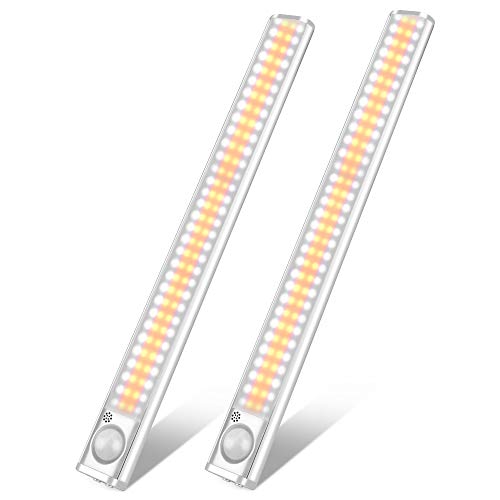 goodland 160 LED Closet Lights Motion Sensor Under Cabinet Indoor Wireless Lighting 3600mAh Battery Powered Light Bar Dimmable Rechargeable for Kitchen, Wardrobe, Stairs(2 Pack)