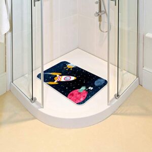 Unicey Non Slip Bathtub Mat Outer Spaceship Galaxy Rockets Planet Shower Tub Mats with Suction Cups for Baby and Adults 14.7x26.9 in