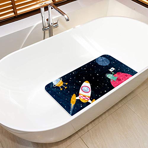 Unicey Non Slip Bathtub Mat Outer Spaceship Galaxy Rockets Planet Shower Tub Mats with Suction Cups for Baby and Adults 14.7x26.9 in