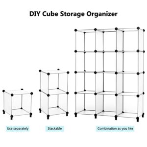 ANWBROAD Cube Storage Organizer 12-Cube DIY Modular Closet Organizer Plastic Bookshelf Bookcase Storage Shelves Units Rubber Hammer for Bedroom Office Living Room ULCS012T