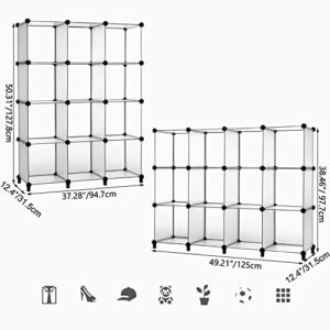 ANWBROAD Cube Storage Organizer 12-Cube DIY Modular Closet Organizer Plastic Bookshelf Bookcase Storage Shelves Units Rubber Hammer for Bedroom Office Living Room ULCS012T