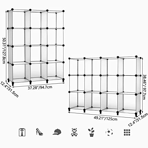 ANWBROAD Cube Storage Organizer 12-Cube DIY Modular Closet Organizer Plastic Bookshelf Bookcase Storage Shelves Units Rubber Hammer for Bedroom Office Living Room ULCS012T