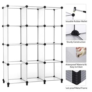 ANWBROAD Cube Storage Organizer 12-Cube DIY Modular Closet Organizer Plastic Bookshelf Bookcase Storage Shelves Units Rubber Hammer for Bedroom Office Living Room ULCS012T