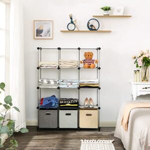 ANWBROAD Cube Storage Organizer 12-Cube DIY Modular Closet Organizer Plastic Bookshelf Bookcase Storage Shelves Units Rubber Hammer for Bedroom Office Living Room ULCS012T