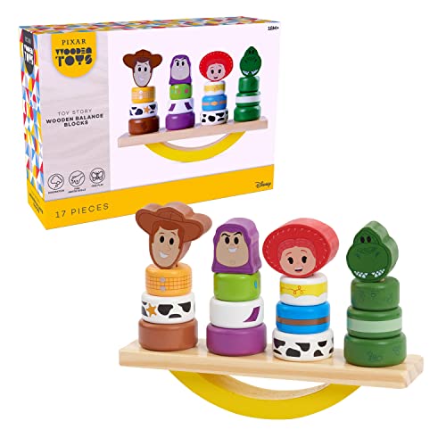 Disney Wooden Toys Toy Story Balance Blocks, 17-Piece Set Features Woody, Buzz Lightyear, Jessie, and Rex, Amazon Exclusive, by Just Play