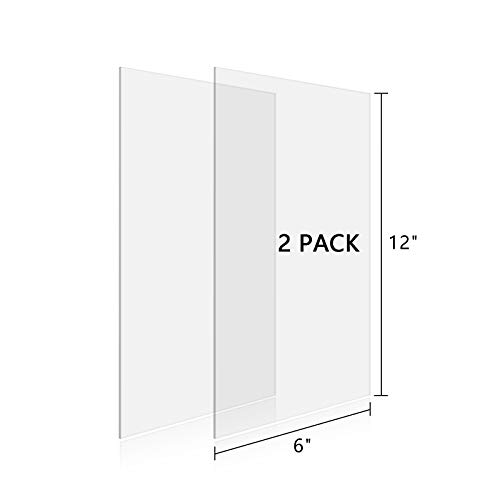 Ludery 2pack 6x12 Clear Acrylic Sheets 1/8 Thick, 6x12" Plexiglass Sheets 1/8 inch Thick - 3mm Cast Acrylic Plexiglass Sheet for Sign, Photo Frame, Craft, DIY Display Projects