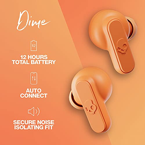 Skullcandy Dime In-Ear Wireless Earbuds, 12 Hr Battery, Microphone, Works with iPhone Android and Bluetooth Devices - Orange