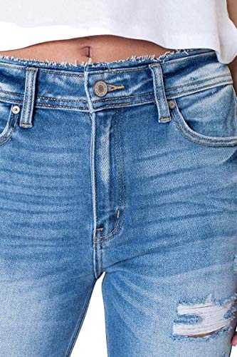 Kancan Women's High Rise Distressed Mom Jeans - KC9198L (Medium Wash, 13/30)