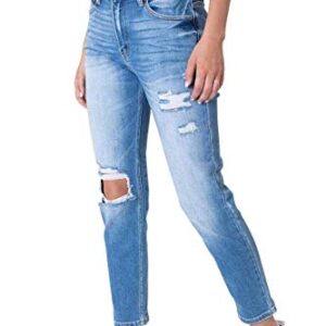 Kancan Women's High Rise Distressed Mom Jeans - KC9198L (Medium Wash, 13/30)