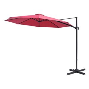 flame&shade 10 ft cantilever offset outdoor patio umbrella with base stand rotate and tilt - red