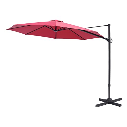 FLAME&SHADE 10 ft Cantilever Offset Outdoor Patio Umbrella with Base Stand Rotate and Tilt - Red