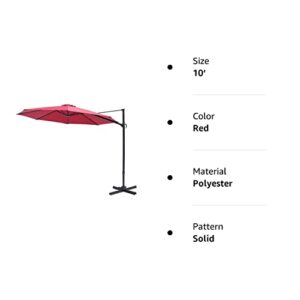 FLAME&SHADE 10 ft Cantilever Offset Outdoor Patio Umbrella with Base Stand Rotate and Tilt - Red