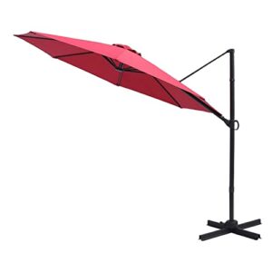 FLAME&SHADE 10 ft Cantilever Offset Outdoor Patio Umbrella with Base Stand Rotate and Tilt - Red