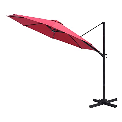 FLAME&SHADE 10 ft Cantilever Offset Outdoor Patio Umbrella with Base Stand Rotate and Tilt - Red