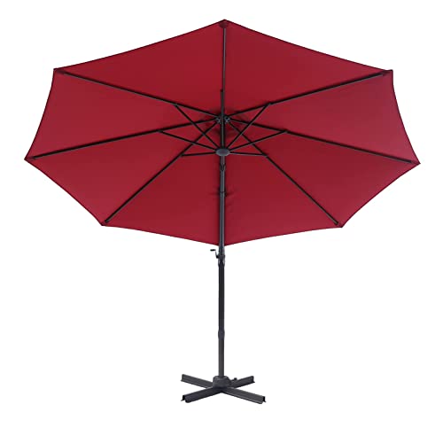 FLAME&SHADE 10 ft Cantilever Offset Outdoor Patio Umbrella with Base Stand Rotate and Tilt - Red