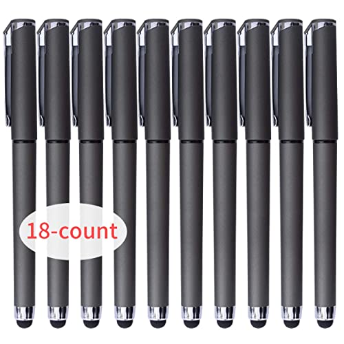 Black Gel Ink Rollerball Pens 1.0mm Gel Pens 2-in-1 stylus Pens 1.0mm Medium Point Pen for Office, Black gel ink(18 Pack-Grey)