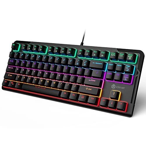 iClever Wired Mechanical Gaming Keyboard, TKL, Ultra Compact, Metal Build with Red Switch, Led Backlit, Programmable Marco, Spill Resistant for Computer PC, Desktop, Laptop and Windows 7,8,10,11