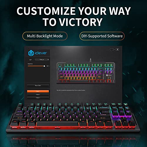 iClever Wired Mechanical Gaming Keyboard, TKL, Ultra Compact, Metal Build with Red Switch, Led Backlit, Programmable Marco, Spill Resistant for Computer PC, Desktop, Laptop and Windows 7,8,10,11