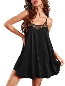 ekouaer womens, sexy lingerie, nightgown nightshirt, nightwear, lace chemise, sleeveless camisole slip dress, babydoll sleepwear, a-black, 3x-large