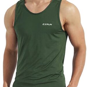 EZRUN Men's Quick Dry Sport Tank Top for Bodybuilding Gym Athletic Jogging Running,Fitness Training Workout Sleeveless Shirts(Green,l)