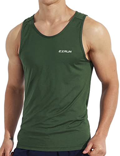 EZRUN Men's Quick Dry Sport Tank Top for Bodybuilding Gym Athletic Jogging Running,Fitness Training Workout Sleeveless Shirts(Green,l)