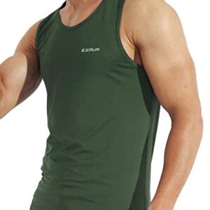 EZRUN Men's Quick Dry Sport Tank Top for Bodybuilding Gym Athletic Jogging Running,Fitness Training Workout Sleeveless Shirts(Green,l)