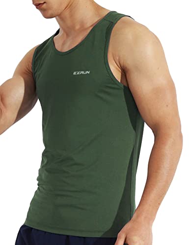 EZRUN Men's Quick Dry Sport Tank Top for Bodybuilding Gym Athletic Jogging Running,Fitness Training Workout Sleeveless Shirts(Green,l)