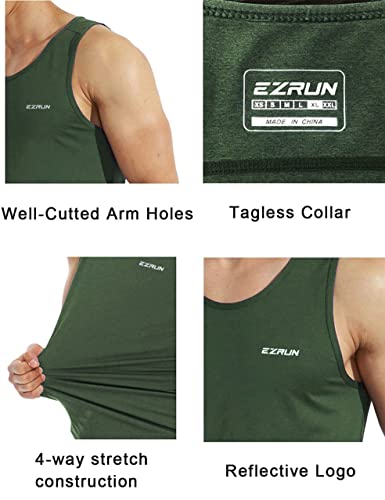 EZRUN Men's Quick Dry Sport Tank Top for Bodybuilding Gym Athletic Jogging Running,Fitness Training Workout Sleeveless Shirts(Green,l)