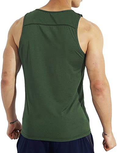 EZRUN Men's Quick Dry Sport Tank Top for Bodybuilding Gym Athletic Jogging Running,Fitness Training Workout Sleeveless Shirts(Green,l)