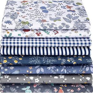 Aubliss 8pcs Fat Quarter Fabric Bundles 19.6'' x 19.6''(50cm x 50cm) Cotton Craft Fabric Pre-Cut Squares Sheets for Patchwork Sewing Quilting Fabric(Checked/Striped/Floral)