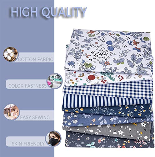 Aubliss 8pcs Fat Quarter Fabric Bundles 19.6'' x 19.6''(50cm x 50cm) Cotton Craft Fabric Pre-Cut Squares Sheets for Patchwork Sewing Quilting Fabric(Checked/Striped/Floral)