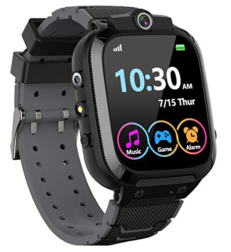 Kids Game Smart Watch for Boys Girls with 1.44" HD Touch Screen 24 Puzzle Games Music Player Dual Camera Video Recording 12/24 hr Pedometer Alarm Clock Calculator Flashlight Birthday Toys (Black)