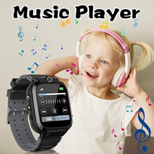 Kids Game Smart Watch for Boys Girls with 1.44" HD Touch Screen 24 Puzzle Games Music Player Dual Camera Video Recording 12/24 hr Pedometer Alarm Clock Calculator Flashlight Birthday Toys (Black)