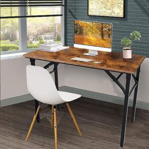 TEMI Small Desk 31.5" No Assembly Desk, Computer Desk for Home Office, Study Desk for Bedroom, Folding Desk with Stable Metal Black Frame, Rustic Brown