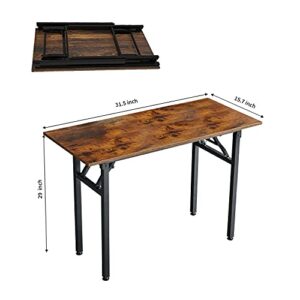 TEMI Small Desk 31.5" No Assembly Desk, Computer Desk for Home Office, Study Desk for Bedroom, Folding Desk with Stable Metal Black Frame, Rustic Brown