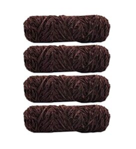 4 skeins chenille yarn, blanket yarn for knitting chenille velvet fancy yarn for crochet weaving diy craft total length 4×180m (4×190yds, 4×100g) (brown)