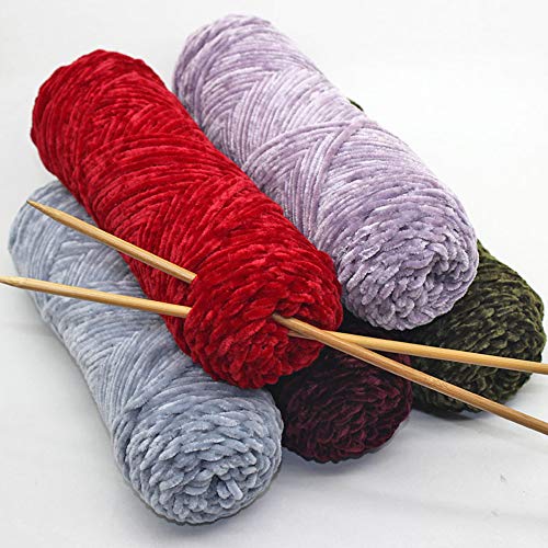 4 Skeins Chenille Yarn, Blanket Yarn for Knitting Chenille Velvet Fancy Yarn for Crochet Weaving DIY Craft Total Length 4×180m (4×190yds, 4×100g) (Purplish Red)