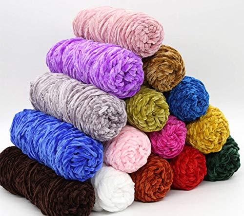 4 Skeins Chenille Yarn, Blanket Yarn for Knitting Chenille Velvet Fancy Yarn for Crochet Weaving DIY Craft Total Length 4×180m (4×190yds, 4×100g) (Purplish Red)