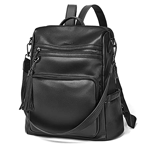 OPAGE Leather Backpack Purse for Women Fashion Tassel Ladies Shoulder Bags Designer Large Backpack Travel Bag