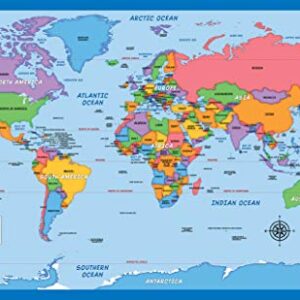 2 Pack - World Map for Kids + Blue Ocean USA Map (Laminated, 18" x 29")