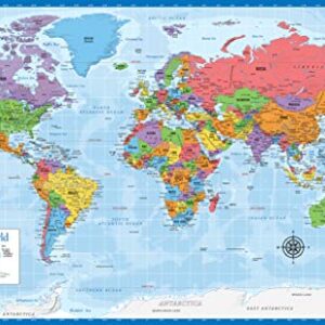 2 Pack - USA Map for Kids + Blue Ocean World Map (Laminated, 18" x 29")