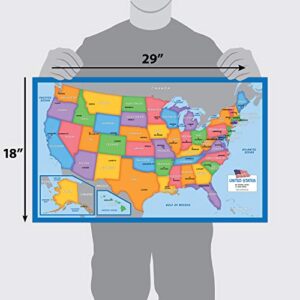 2 Pack - USA Map for Kids + Blue Ocean World Map (Laminated, 18" x 29")