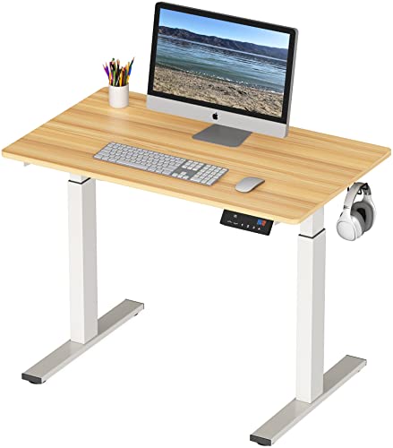 SHW Memory Preset Electric Height Adjustable Standing Desk, 40 x 24 Inches, Oak