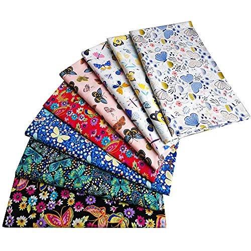 18" x 22" Fat Quarters Quilting Cotton Fabric Bundles for Sewing, 8 PCS Butterfly